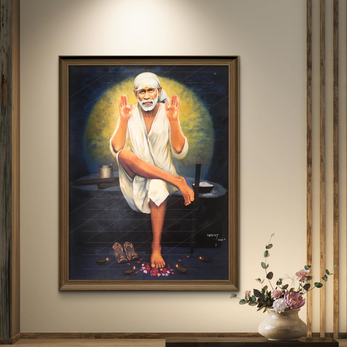 Shirdi Sai Baba Original Photo Sitting on Stone Canvas Painting | UV C ...